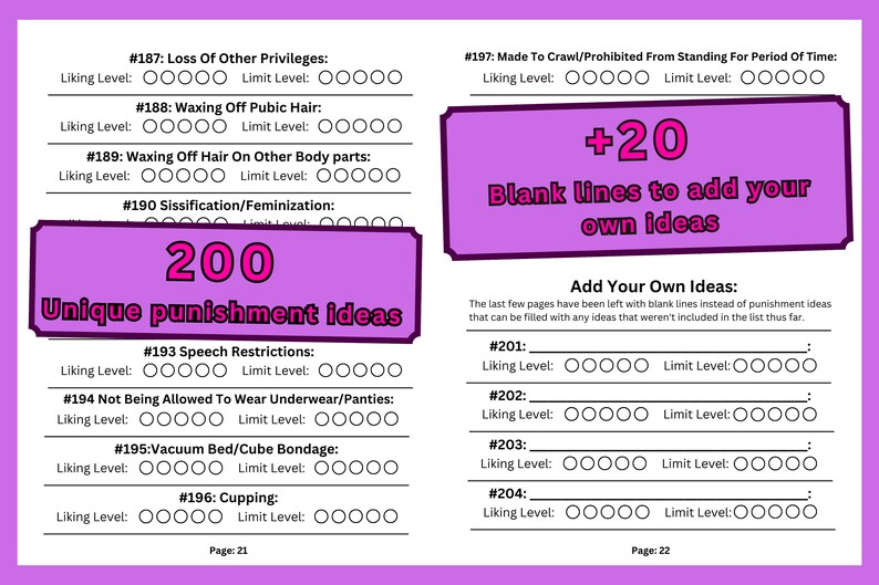 200 BDSM Punishment and Funishment Ideas Checklist, 200 Punishments ...