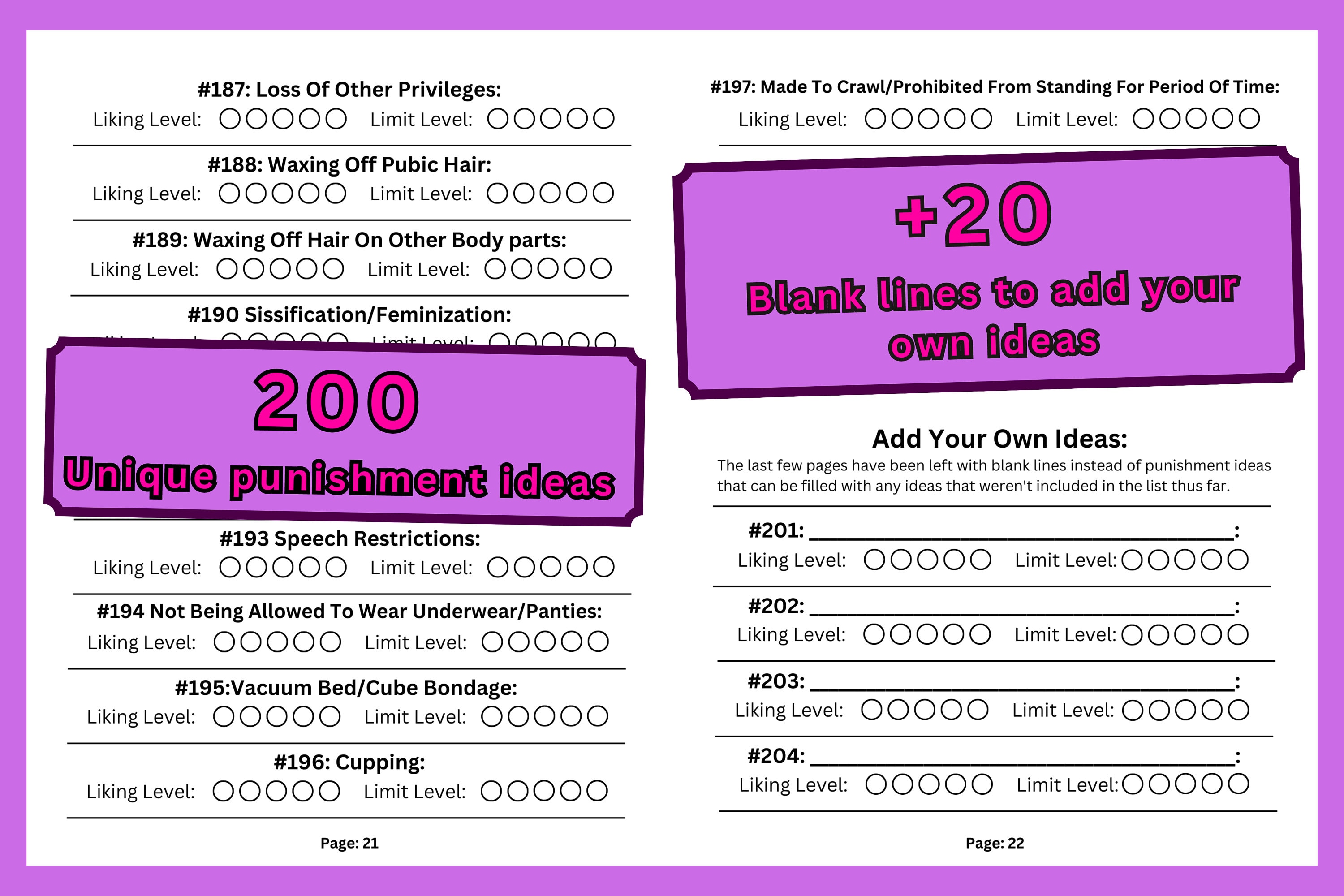 200 BDSM Punishment and Funishment Ideas Checklist, 200 Punishments ...