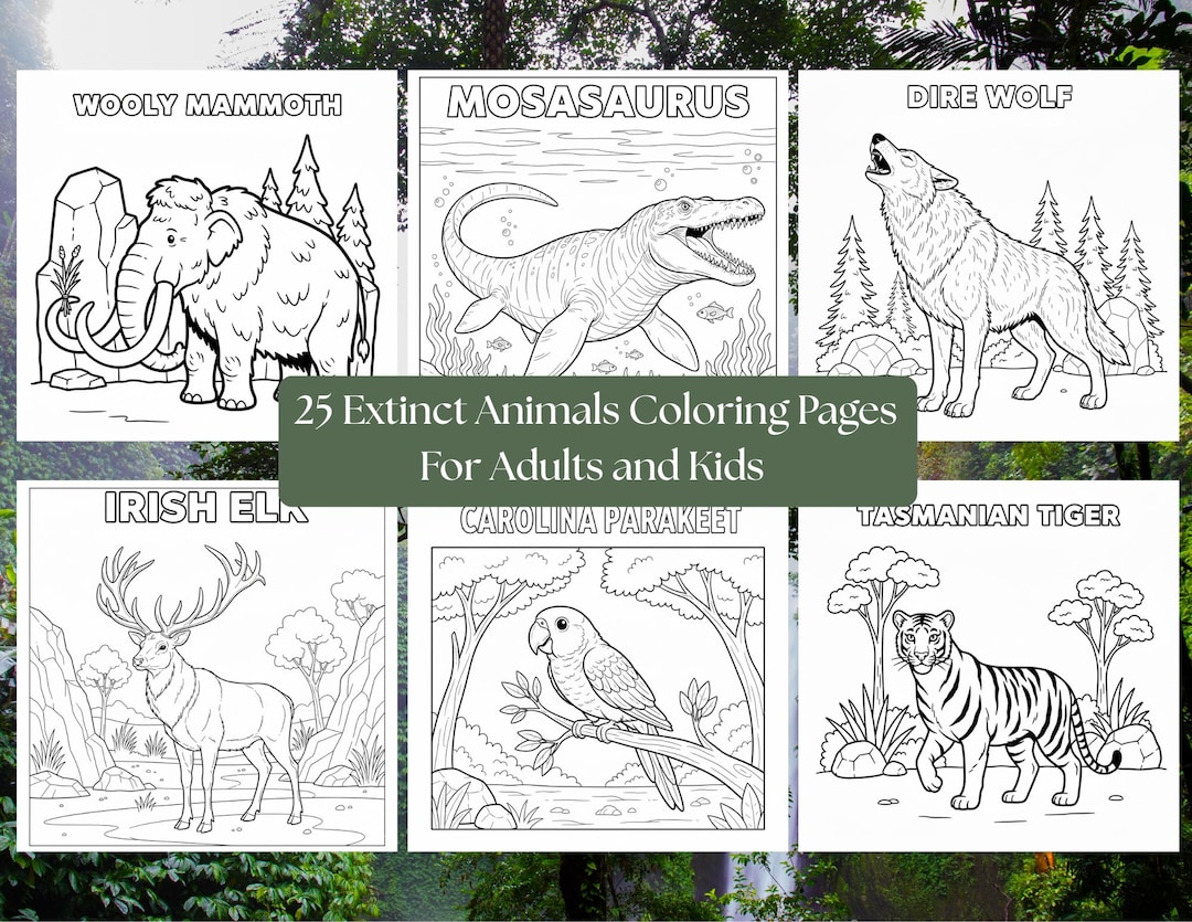 Extinct Animals Coloring Pages, 25 Prehistoric Creatures (digital ...