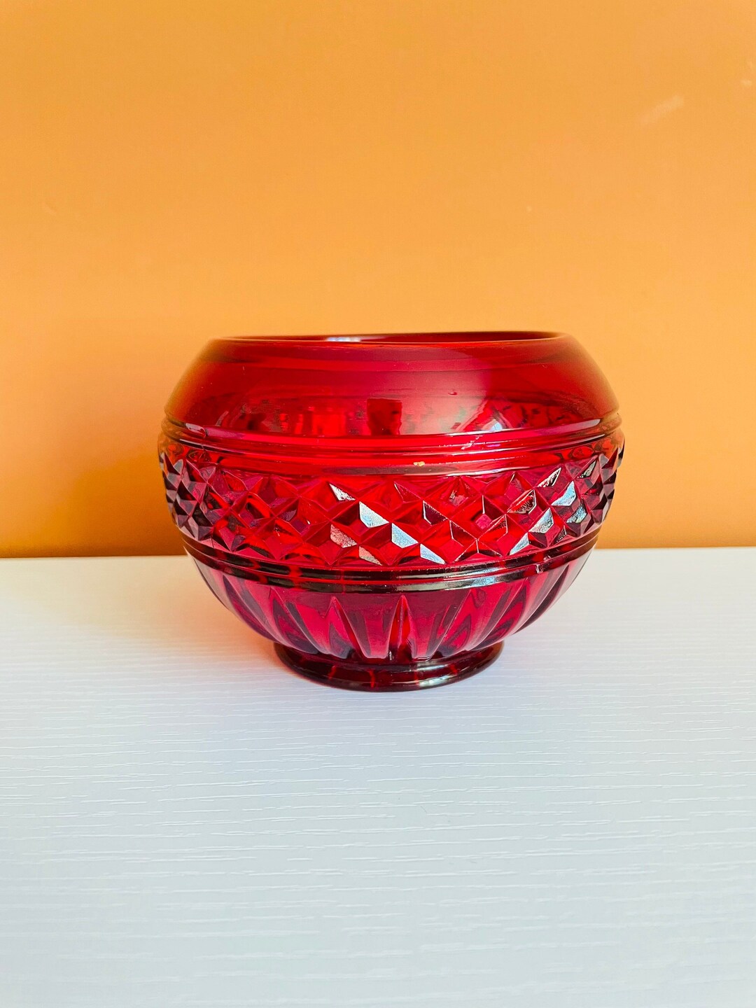 Vintage Ruby Red Scarlet Glass Bowl Handmade Hand Blown Textured Scaled ...