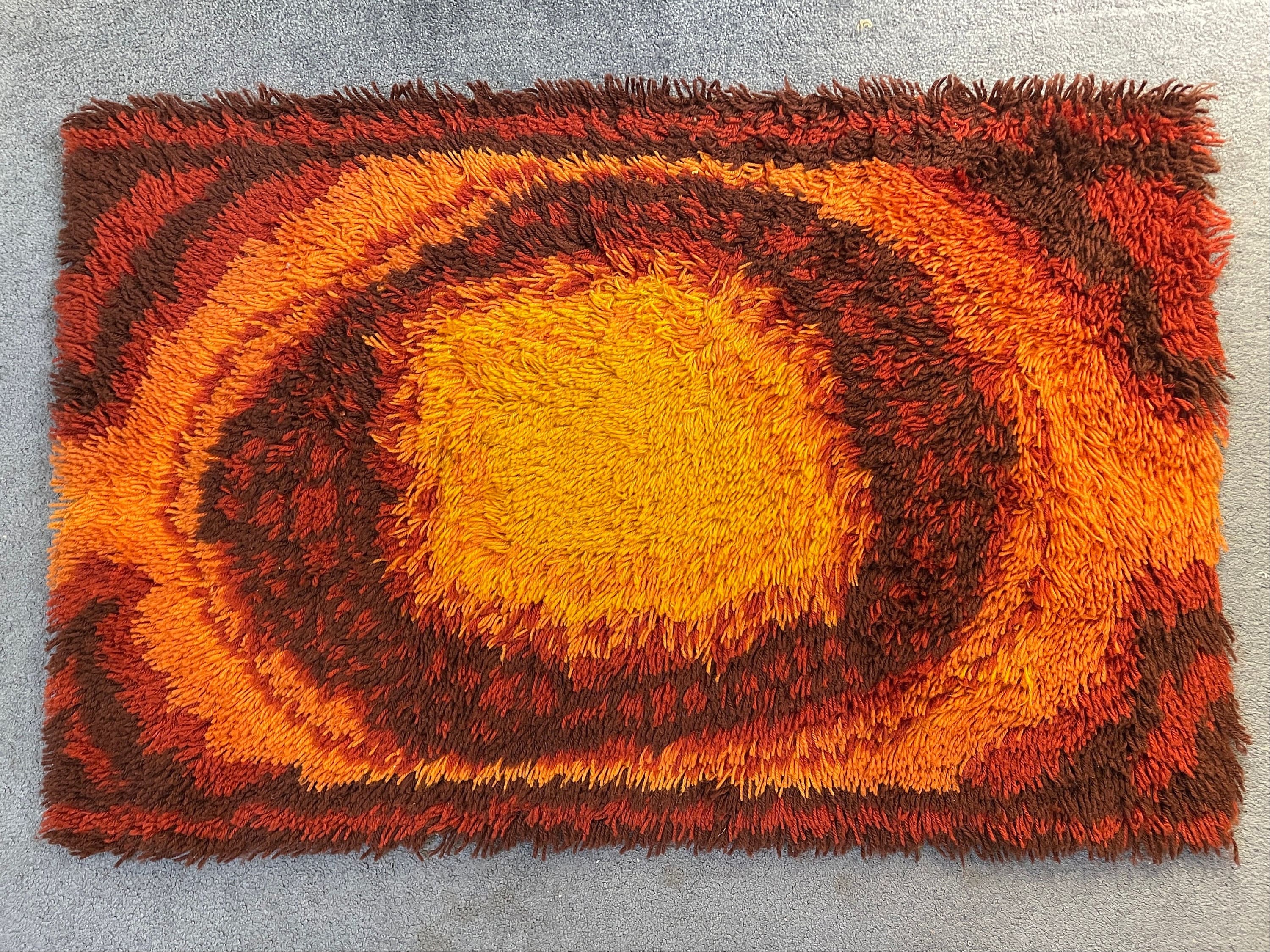 Vintage Rya Shag Rug 100% Wool MCM Mid Century Modern Danish Swedish ...