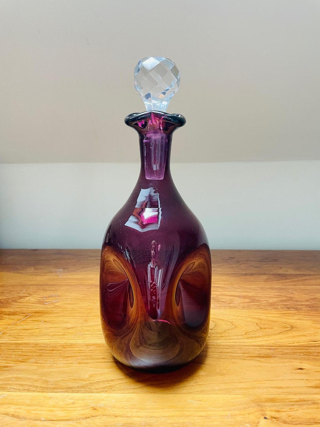 Vintage Blenko Pinched Decanter Amethyst Purple W/ Crystal Cut Glass ...