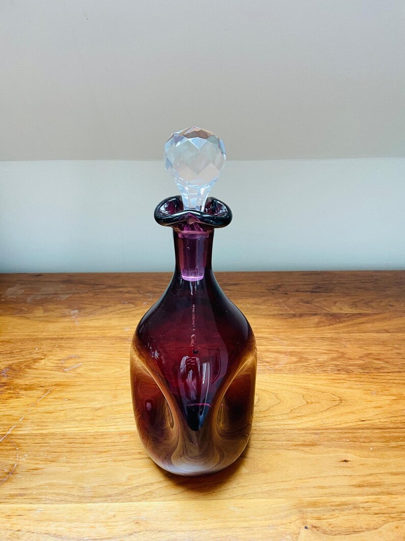Vintage Blenko Pinched Decanter Amethyst Purple W/ Crystal Cut Glass ...