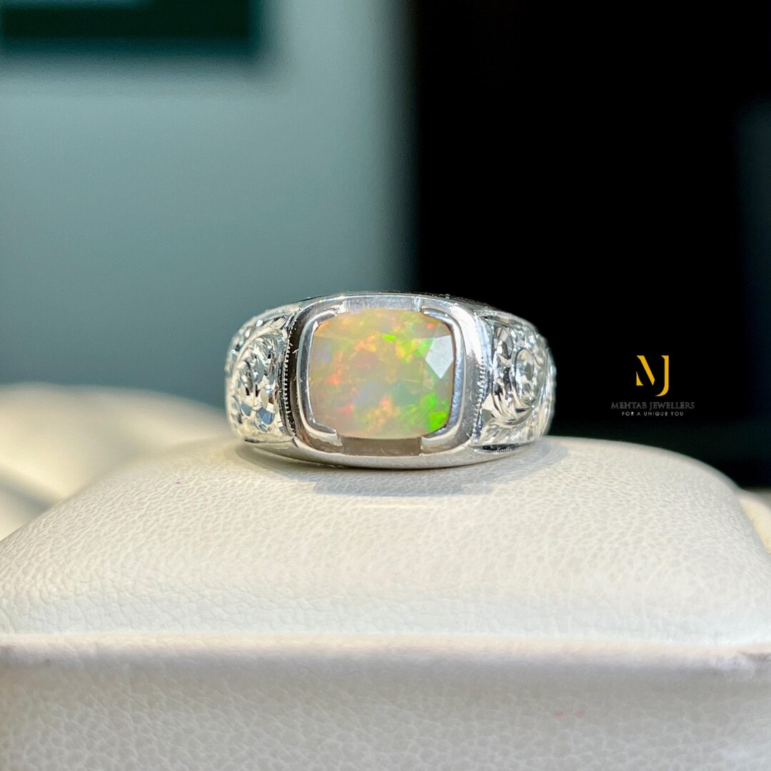 Faceted Opal Ring, Natural Ethiopian Opal Sterling Silver 925 Handmade ...