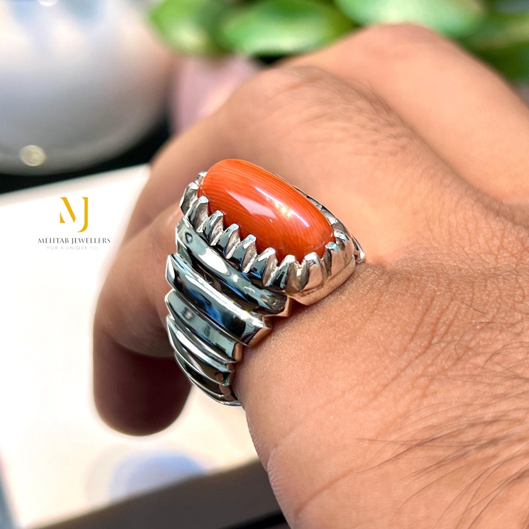 Coral Ring Natural Red Coral Sterling Silver 925 Handmade Ring Marjan ...