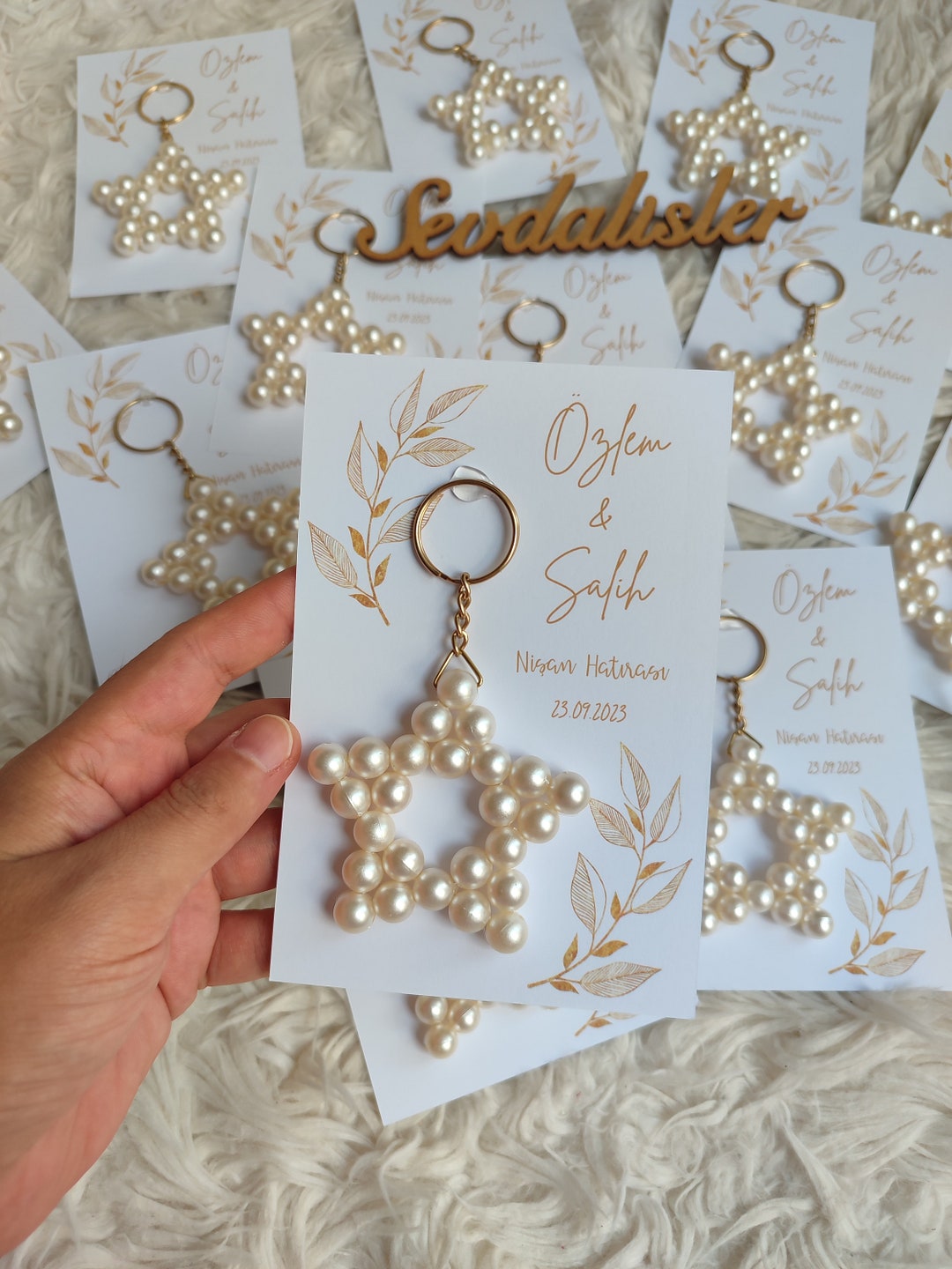 Personalized Pearl Beads Star Keychains Favor for Guest, Bridal Shower ...