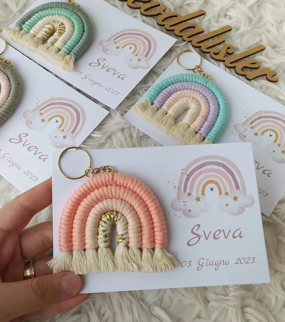 Personalized Boho Macrame Rainbow Keychain Favors for Guest, Baby ...