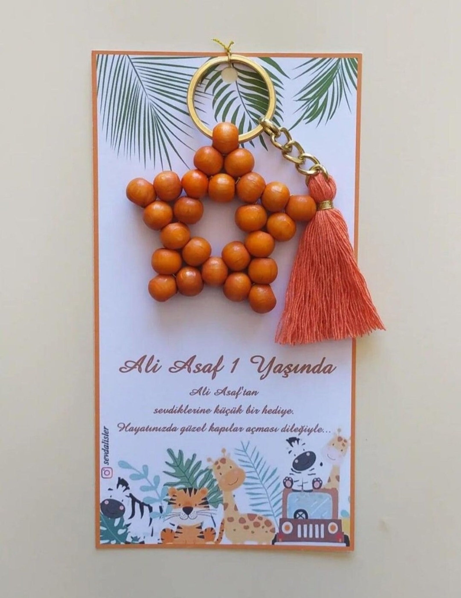 Wooden Bead Star Keychain for Guest, Bohemian Baby Shower Bulk Gift ...