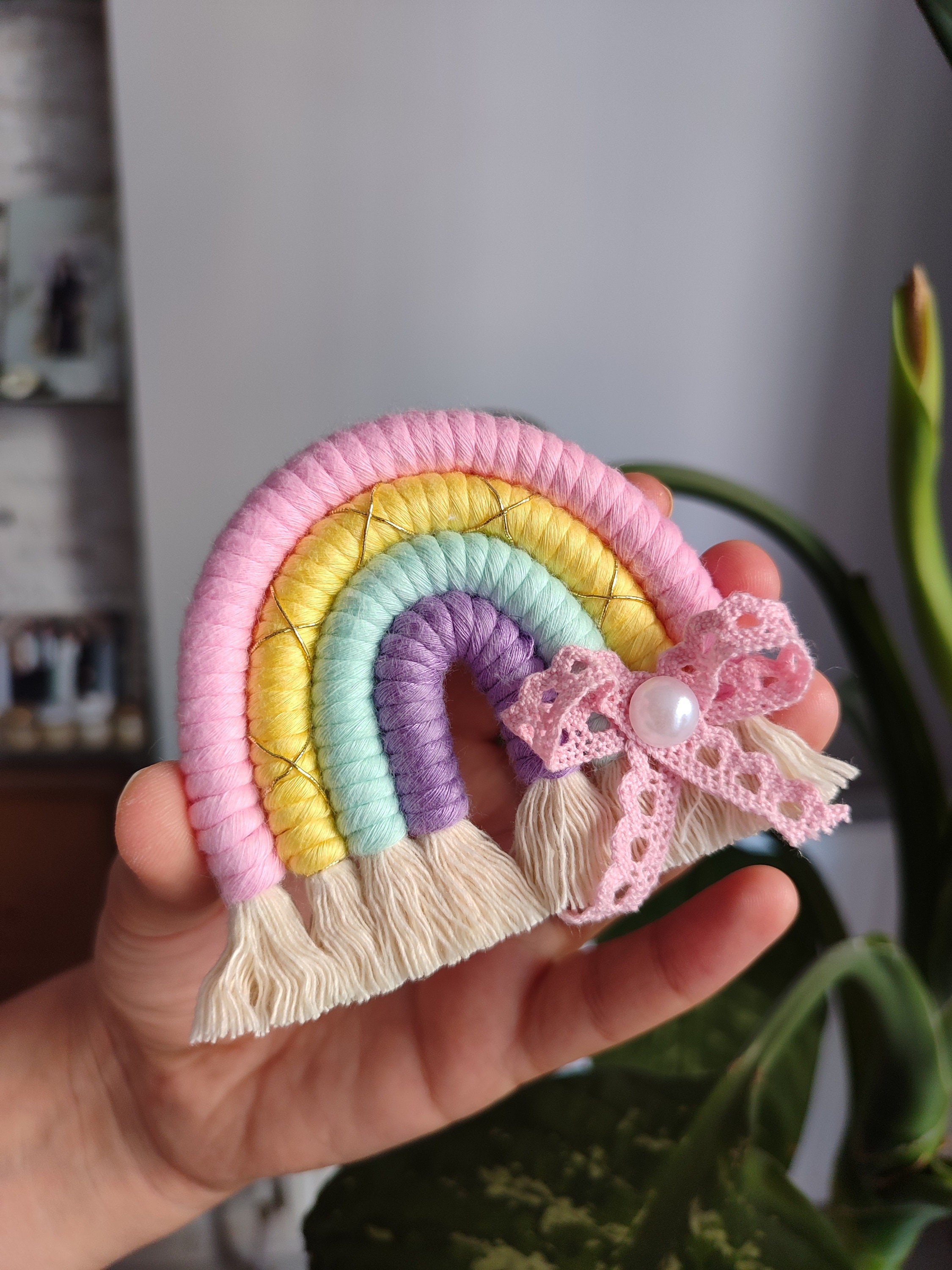 Personalized Boho Macrame Rainbow Keychain Favors for Guest, Baby ...