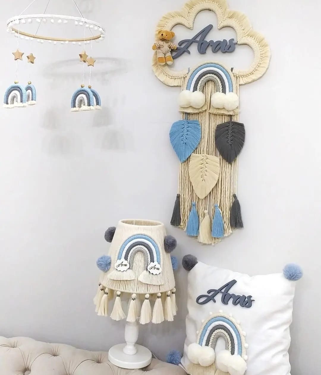 Macrame Baby Room and Gift Set, Baby Name Sign With Wooden Name ...