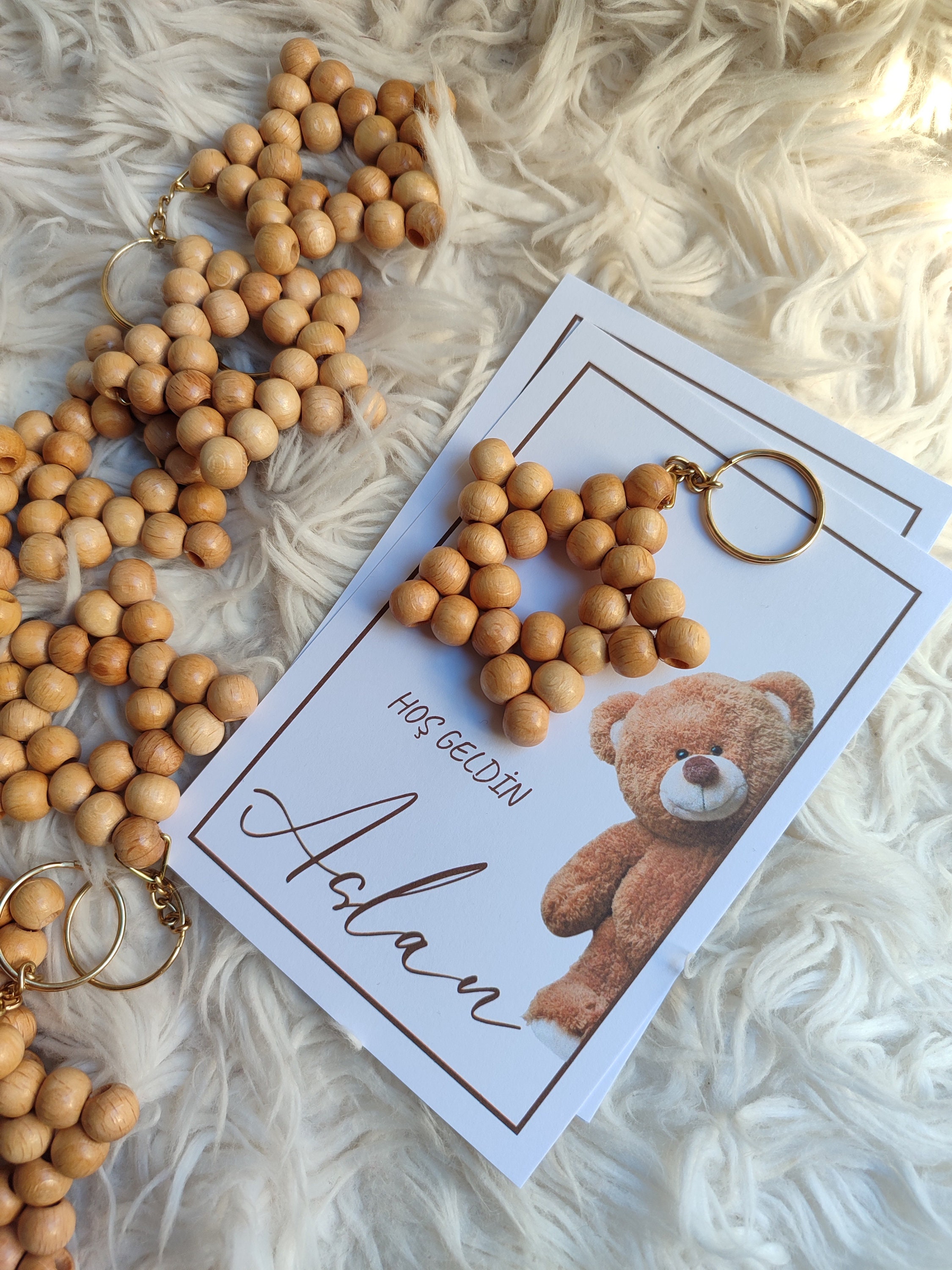 Wooden Bead Star Keychain for Guest, Bohemian Baby Shower Bulk Gift ...