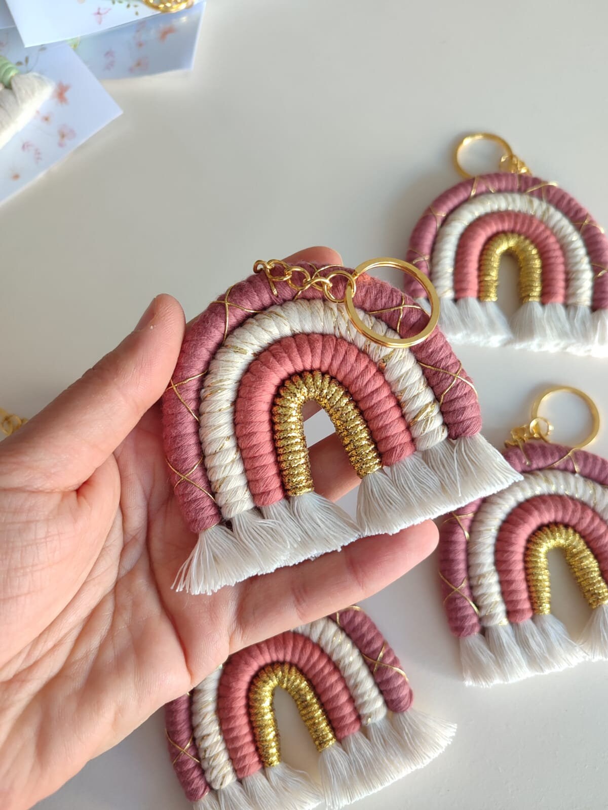 Personalized Boho Macrame Rainbow Keychain Favors for Guest, Baby ...