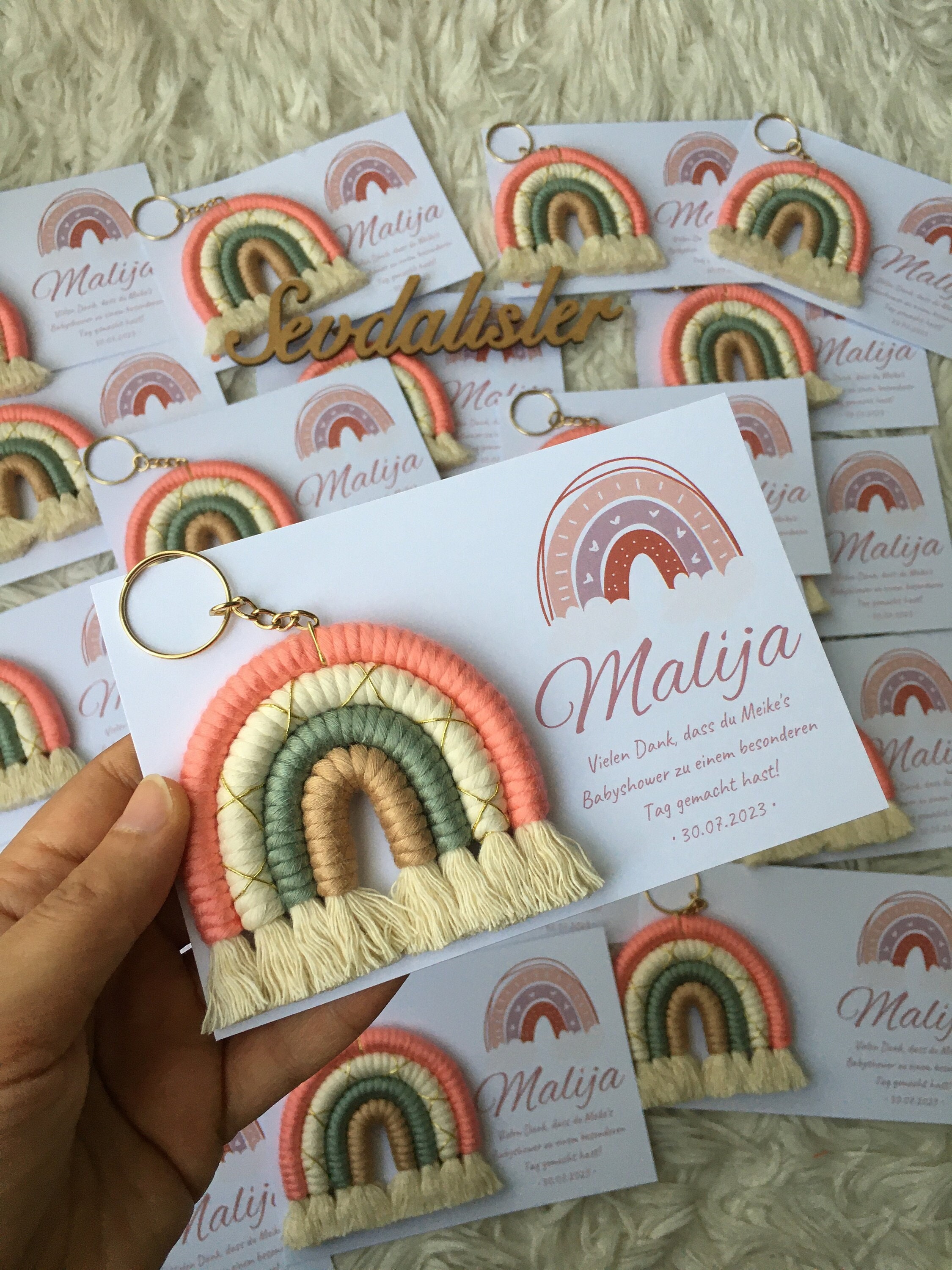 Personalized Boho Macrame Rainbow Keychain Favors for Guest, Baby ...