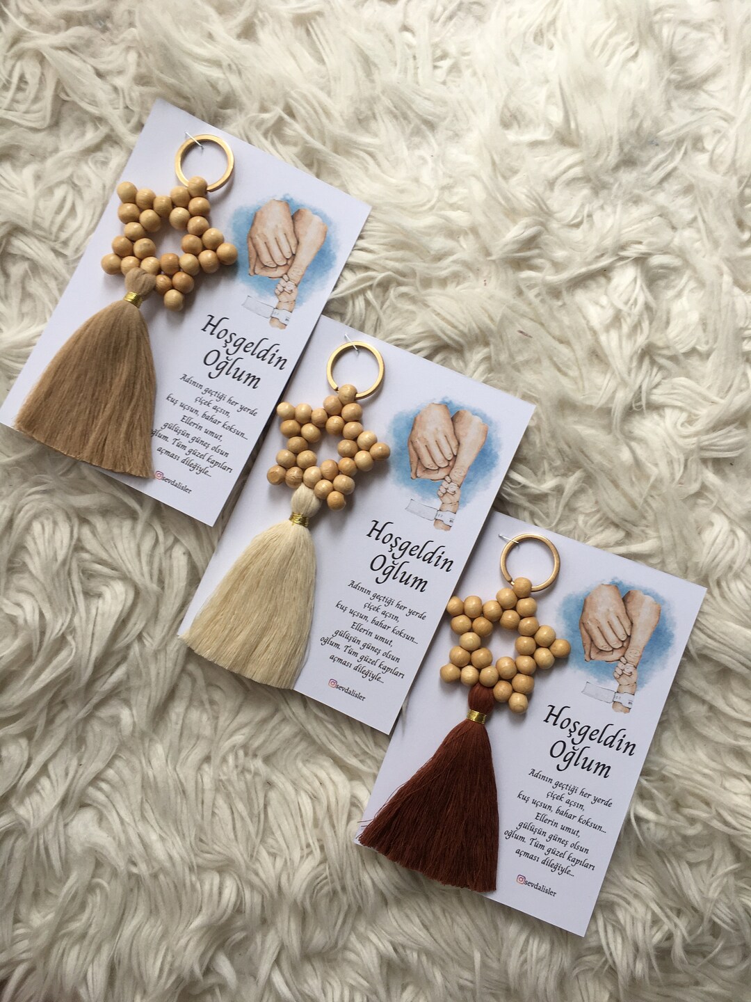 Wooden Bead Star Keychain for Guest, Bohemian Baby Shower Bulk Gift ...