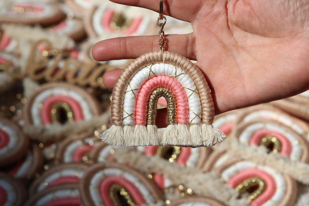 Personalized Boho Macrame Rainbow Keychain Favors for Guest, Baby ...