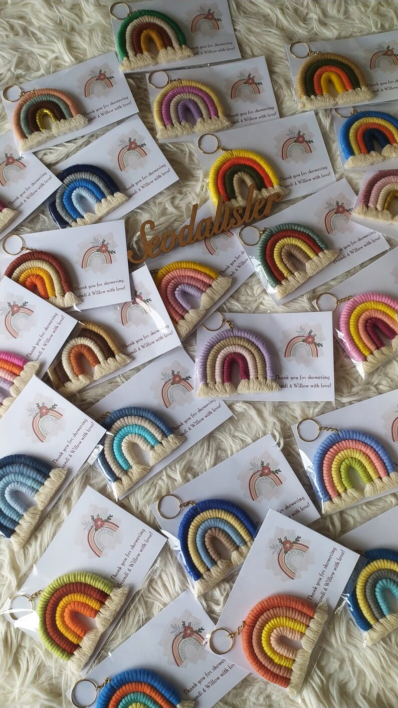 Personalized Macrame Rainbow Keychain Favors, Baby Shower Magnet Gifts ...