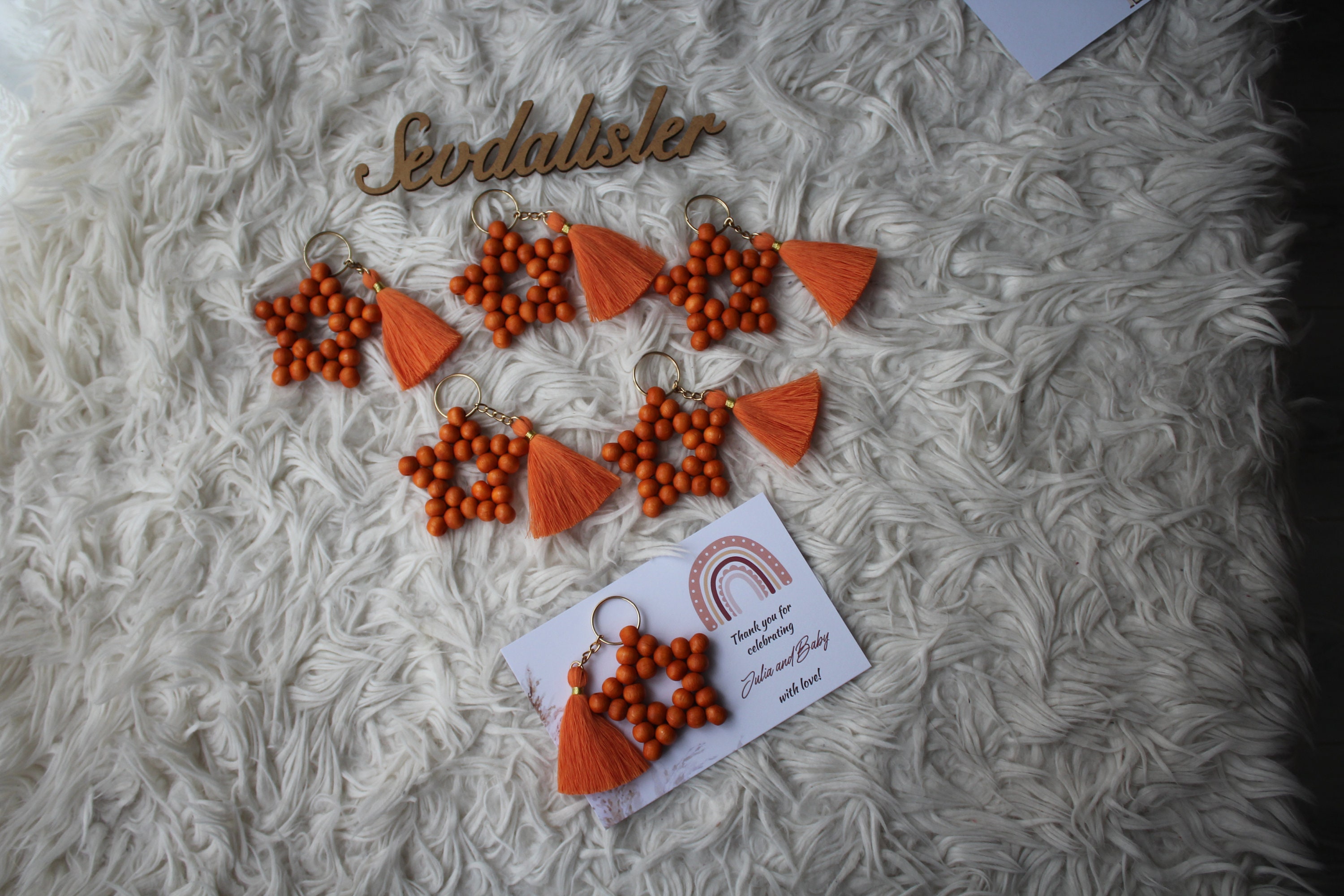 Wooden Bead Star Keychain for Guest, Bohemian Baby Shower Bulk Gift ...