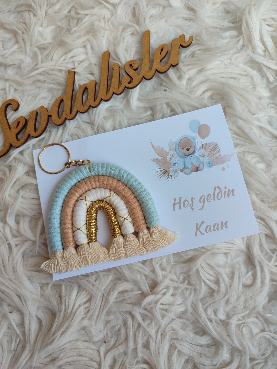 Personalized Boho Macrame Rainbow Keychain Favors for Guest, Baby ...