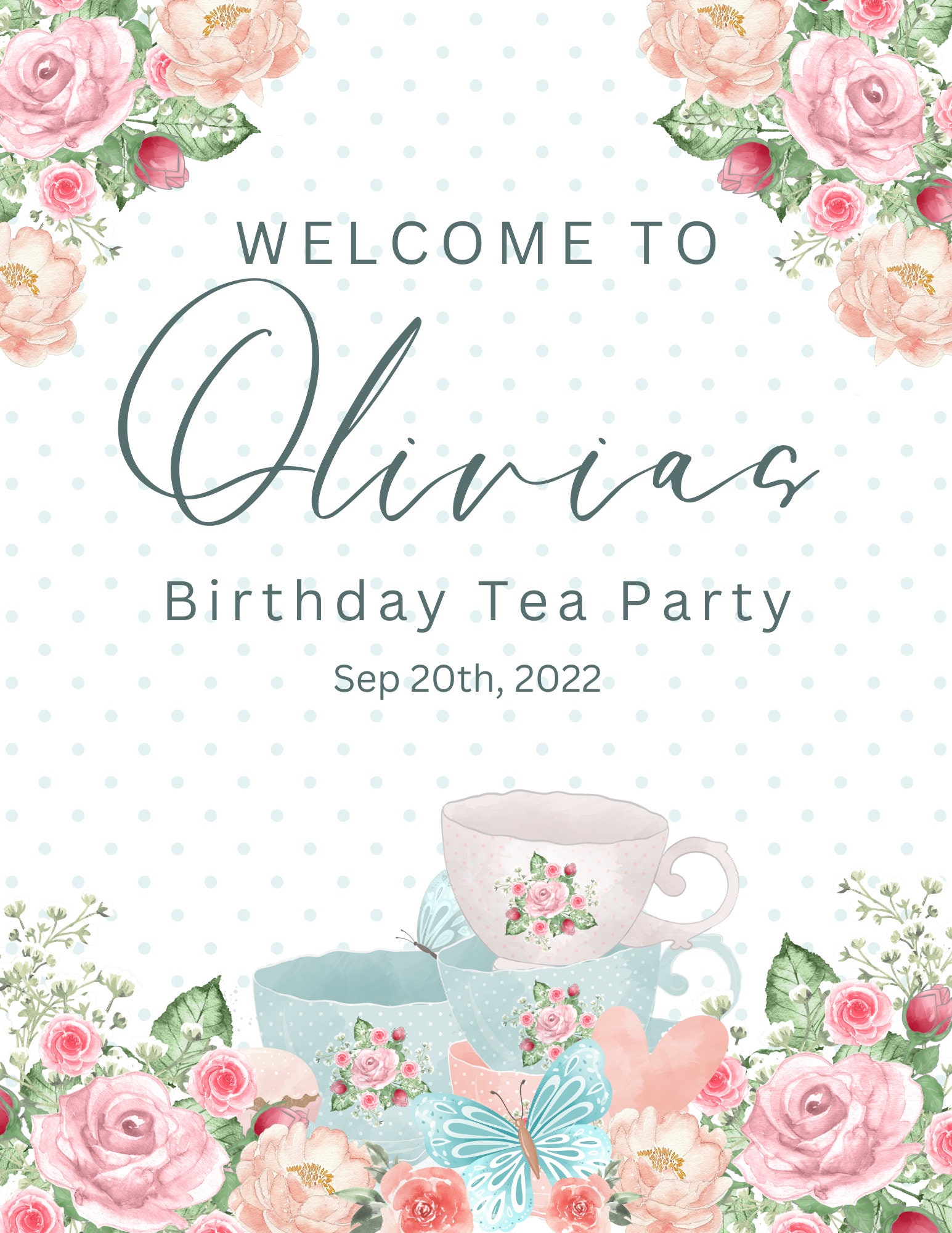 Editable Tea Party Welcome Sign Template Birthday Party Sign Floral Tea ...