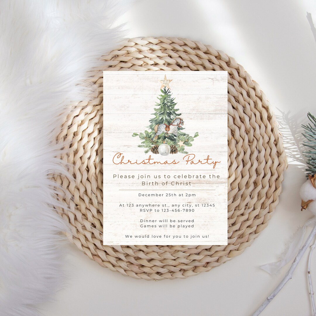 Christmas Party Invitation Rustic Vintage Christmas Invitation ...