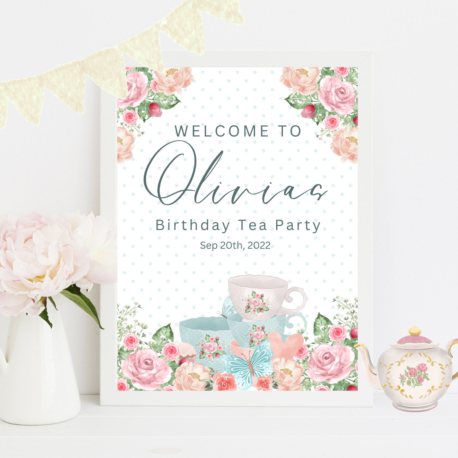 Editable Tea Party Welcome Sign Template Birthday Party Sign Floral Tea ...
