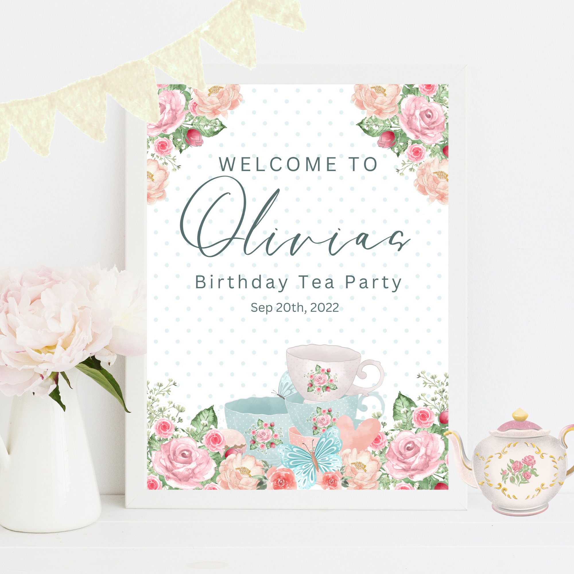 Editable Tea Party Welcome Sign Template Birthday Party Sign Floral Tea ...