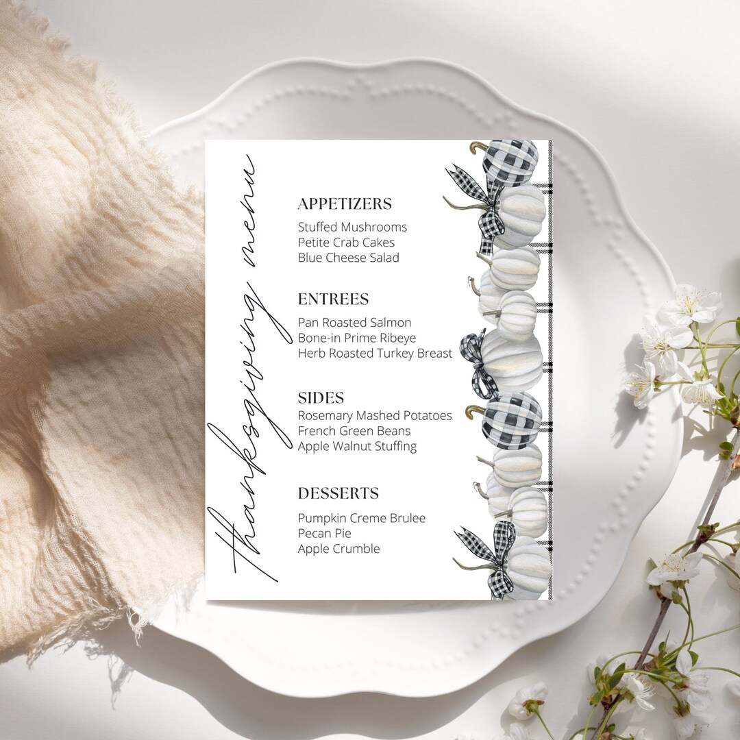 Thanksgiving Dinner Menu Template, Pumpkin Thanksgiving Printable ...