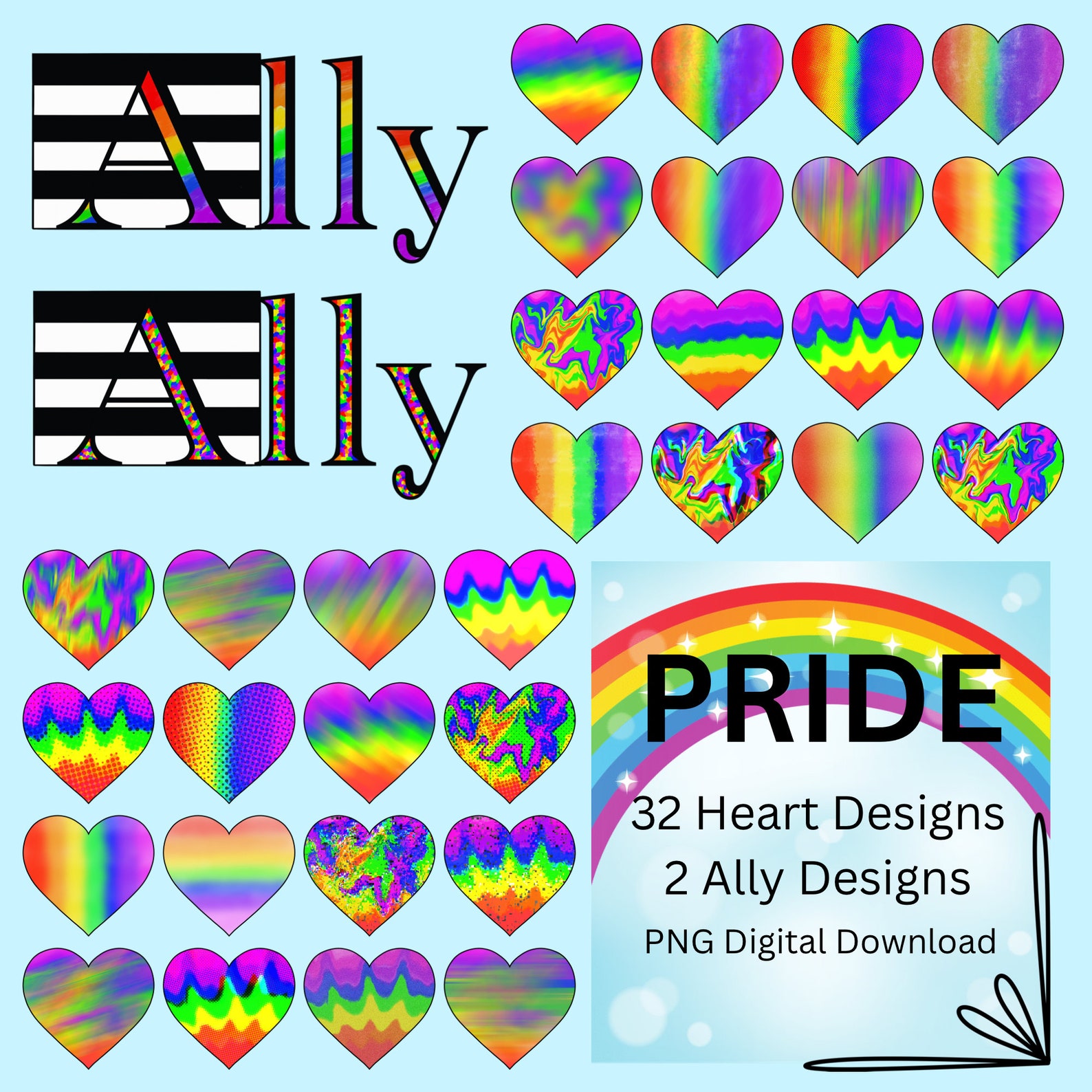 Pride Heart & Ally Clipart Design Bundle, PNG Images That Are Bright ...