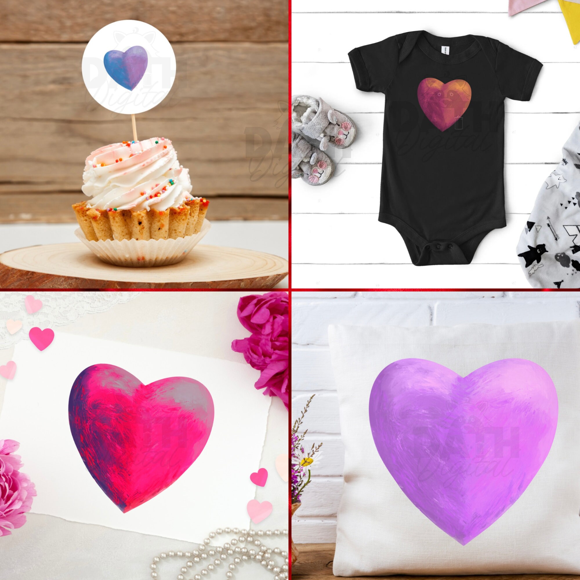 Oil Paint Style Heart Clipart Bundle, PNG & JPEG Digital Download ...