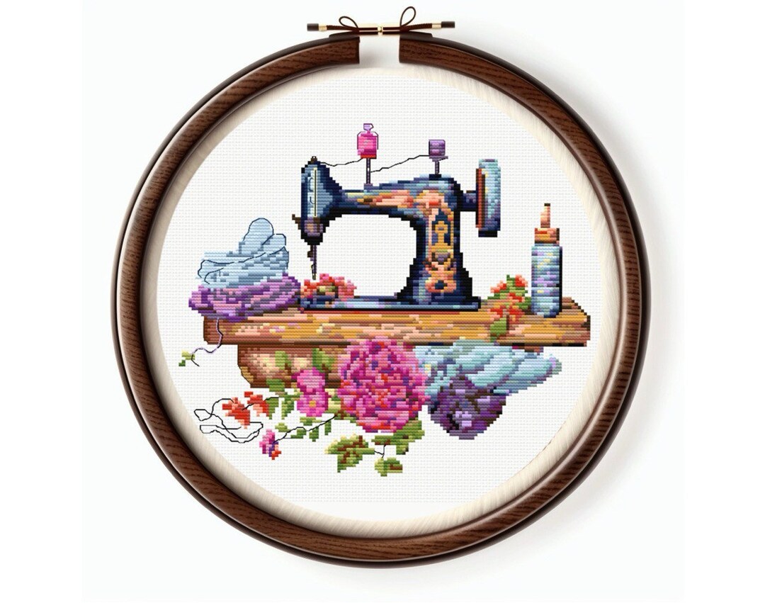 Vintage Sewing Machine Cross Stitch Pattern PDF Floral Modern ...