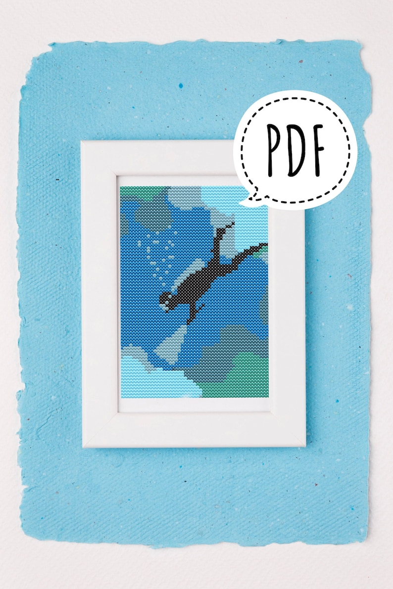 Scuba Diving Cross Stitch Pattern PDF, Deep Ocean Diver Embroidery ...