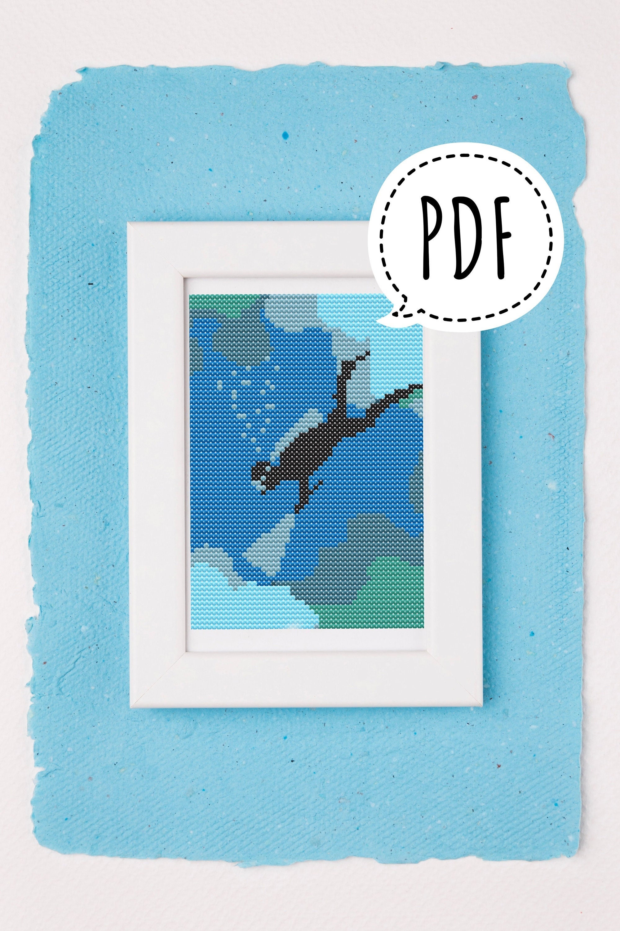 Scuba Diving Cross Stitch Pattern PDF, Deep Ocean Diver Embroidery ...