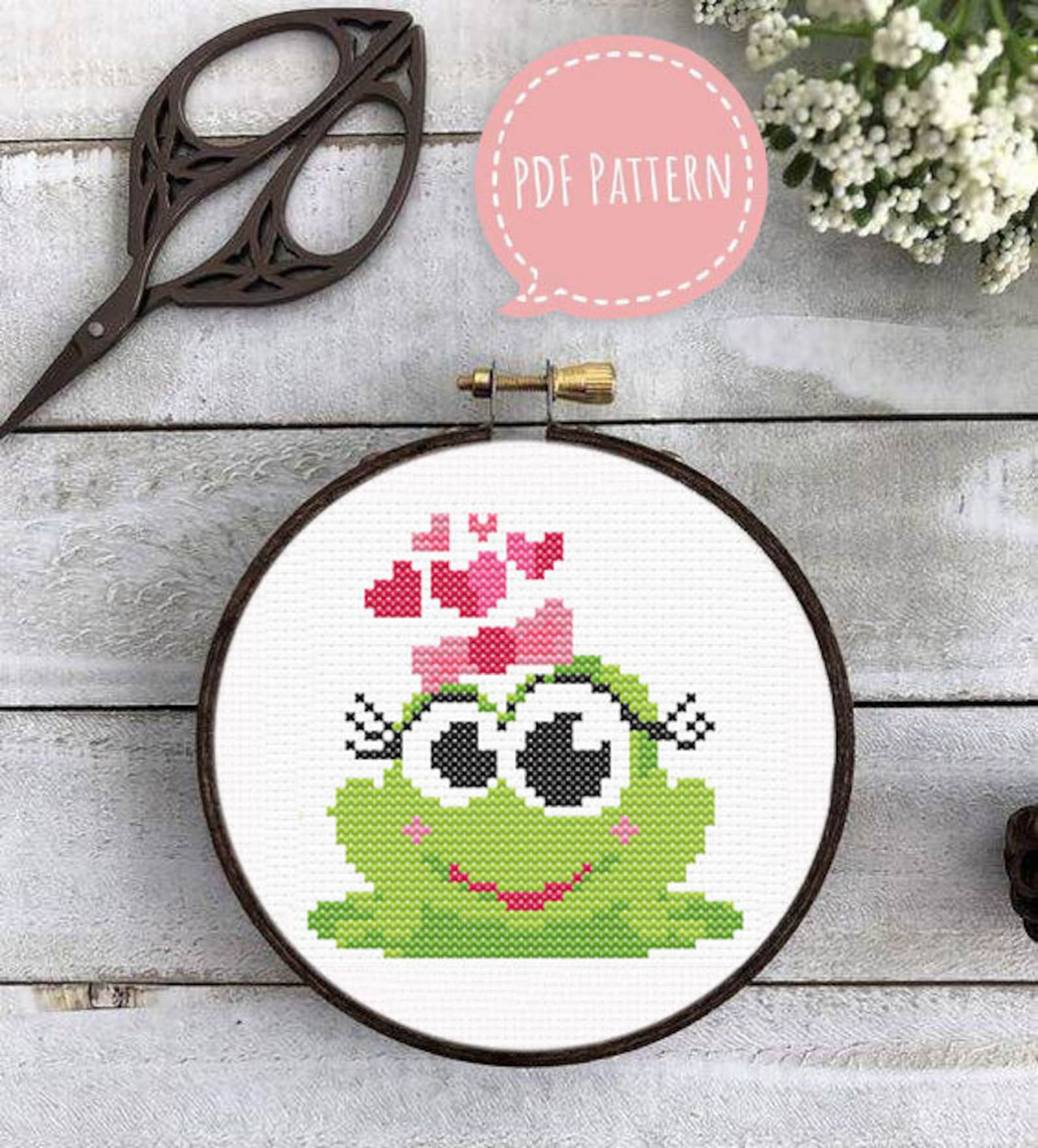 Cross Stitch Set of 3 Frogs PDF Pattern Kawaii Cute Frog - Etsy