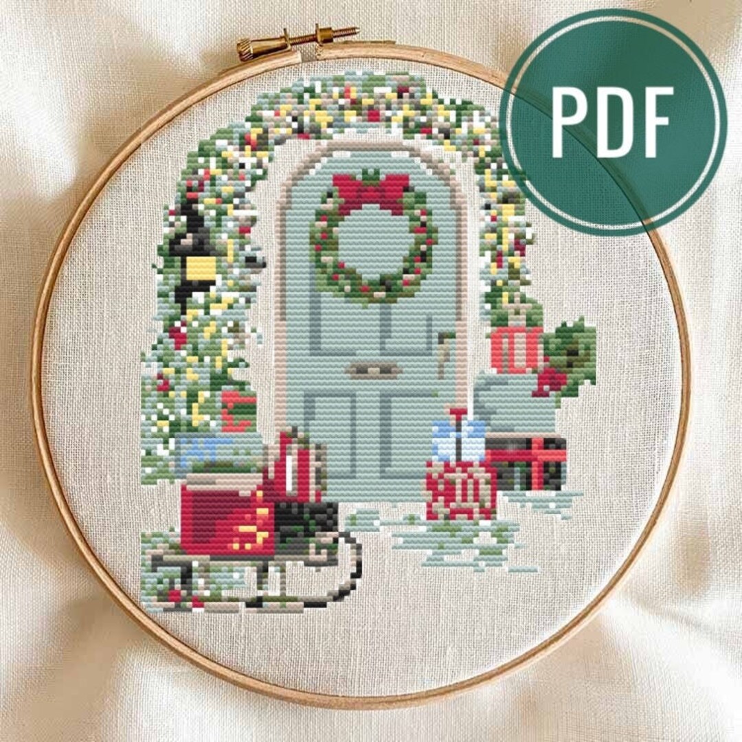 Christmas Porch Cross Stitch PDF Pattern, Modern Porch Embroidery ...
