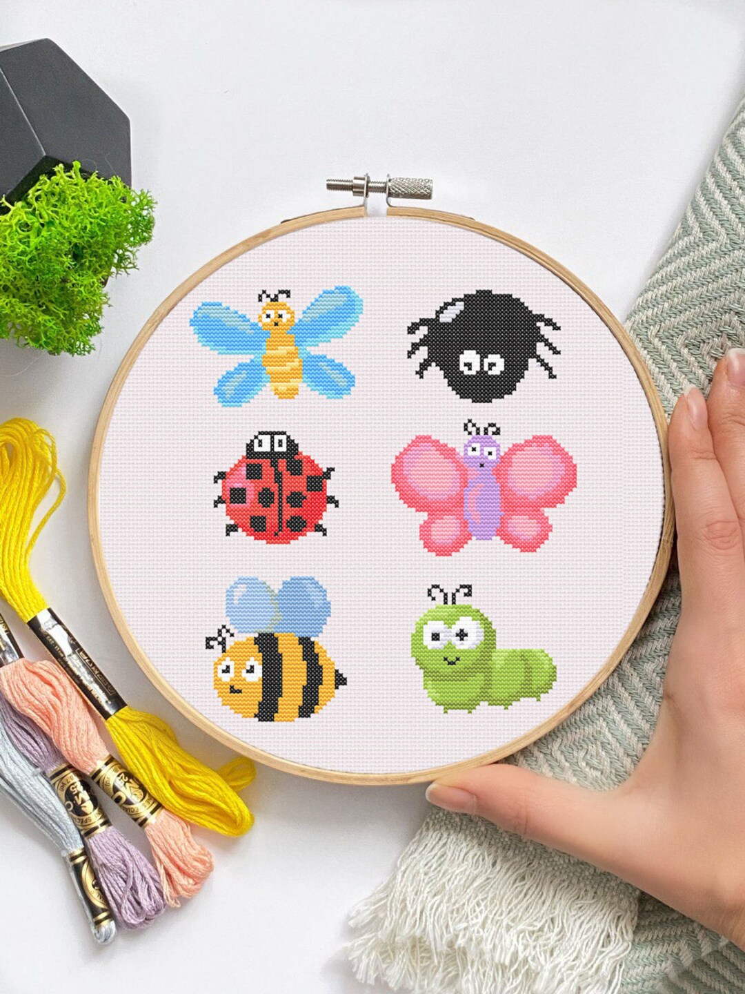 Cross Stitch Beetle Pattern PDF, Cute Butterfly, Bee, Spider Wall Art ...