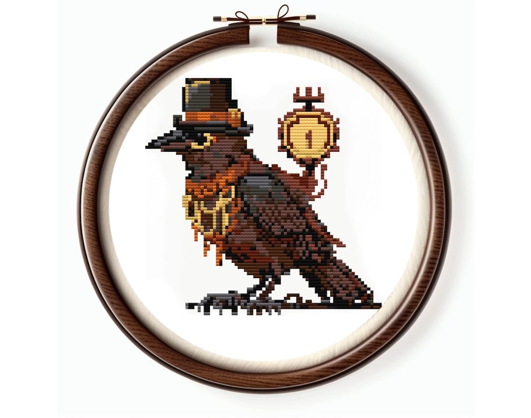 Steampunk Crow Cross Stitch Pattern PDF Download, Crow in Hat and Pence ...