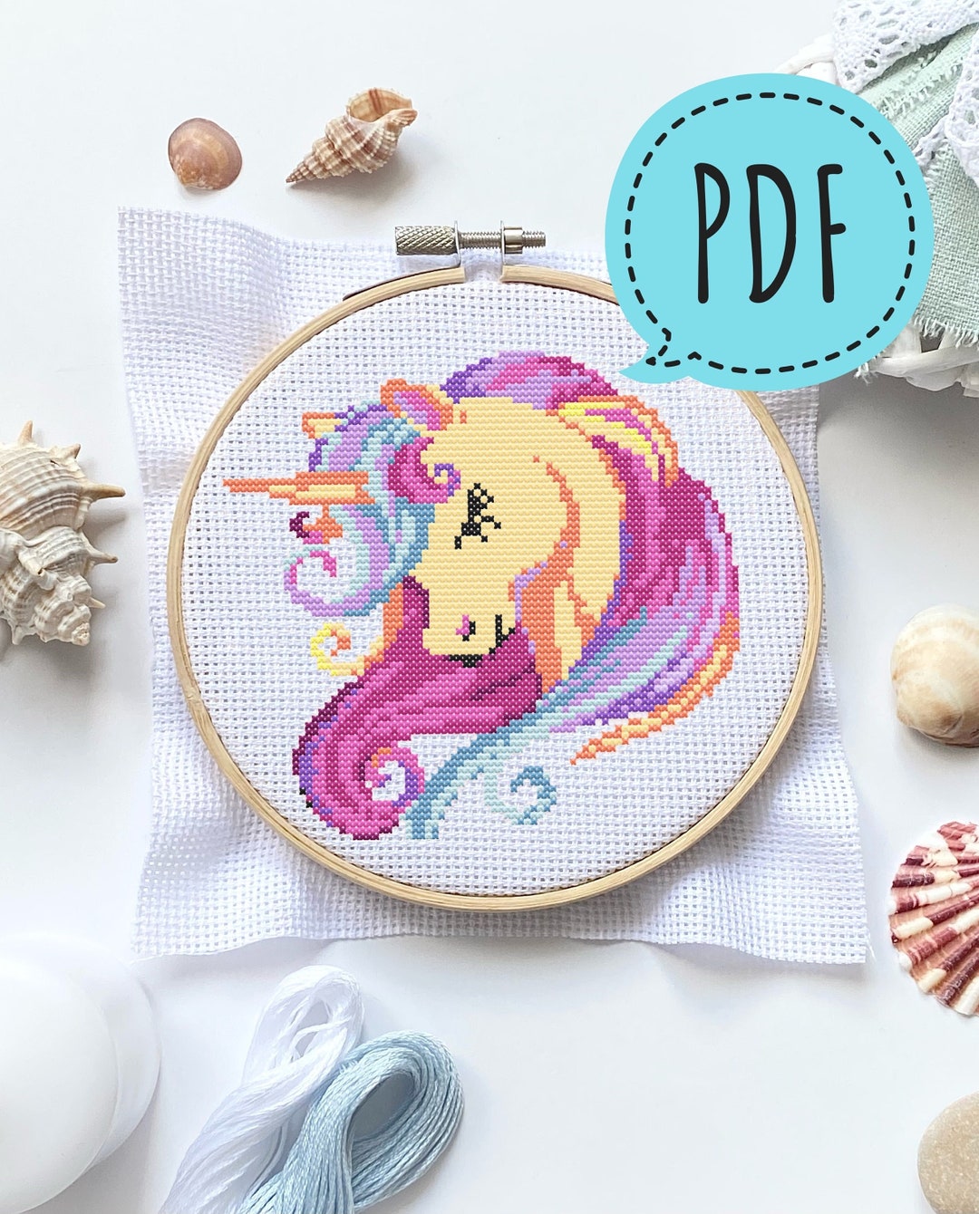 Unicorn Cross Stitch Pattern PDF, Rainbow Unicorn Embroidery Pattern ...