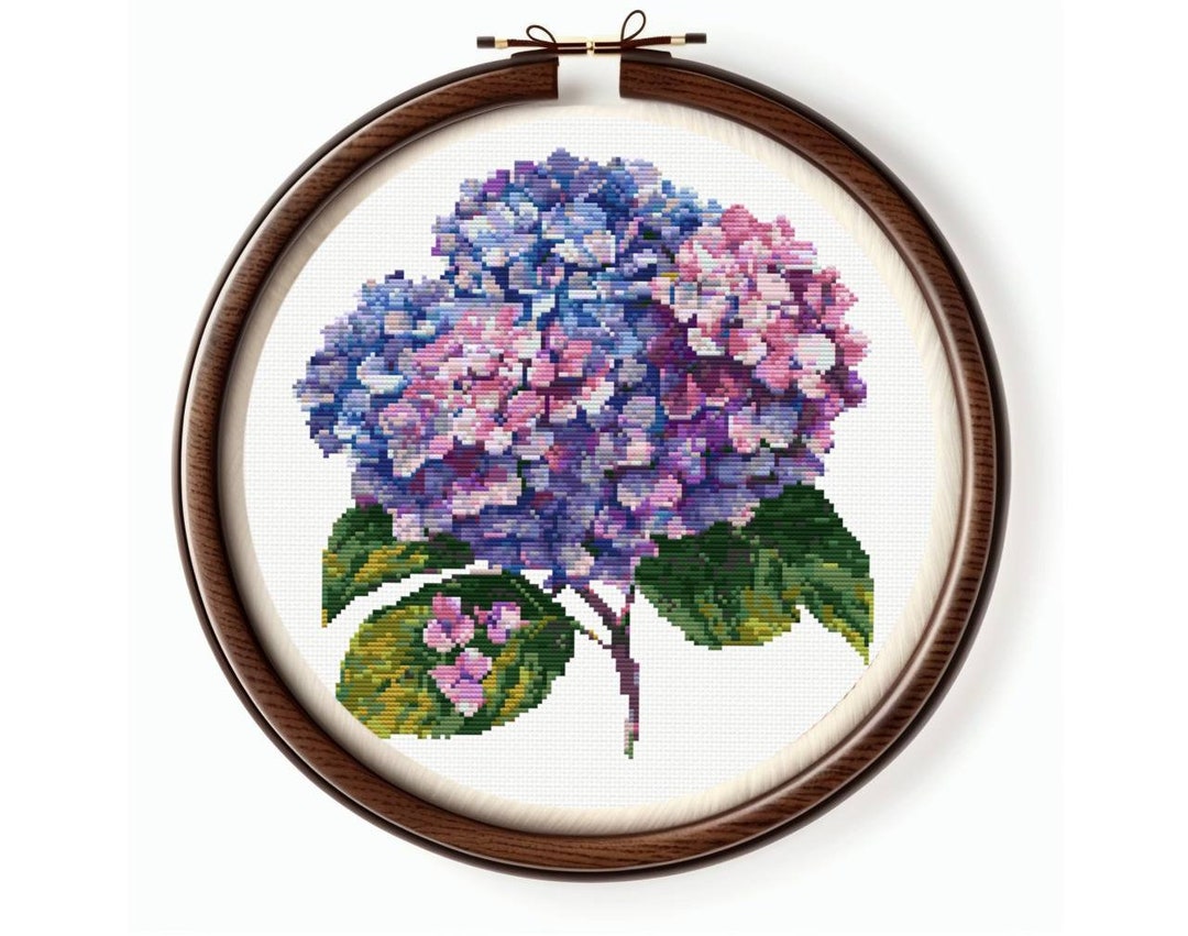 Hydrangea Cross Stitch Pattern Pdf, Pink and Blue Hortensia Cross ...