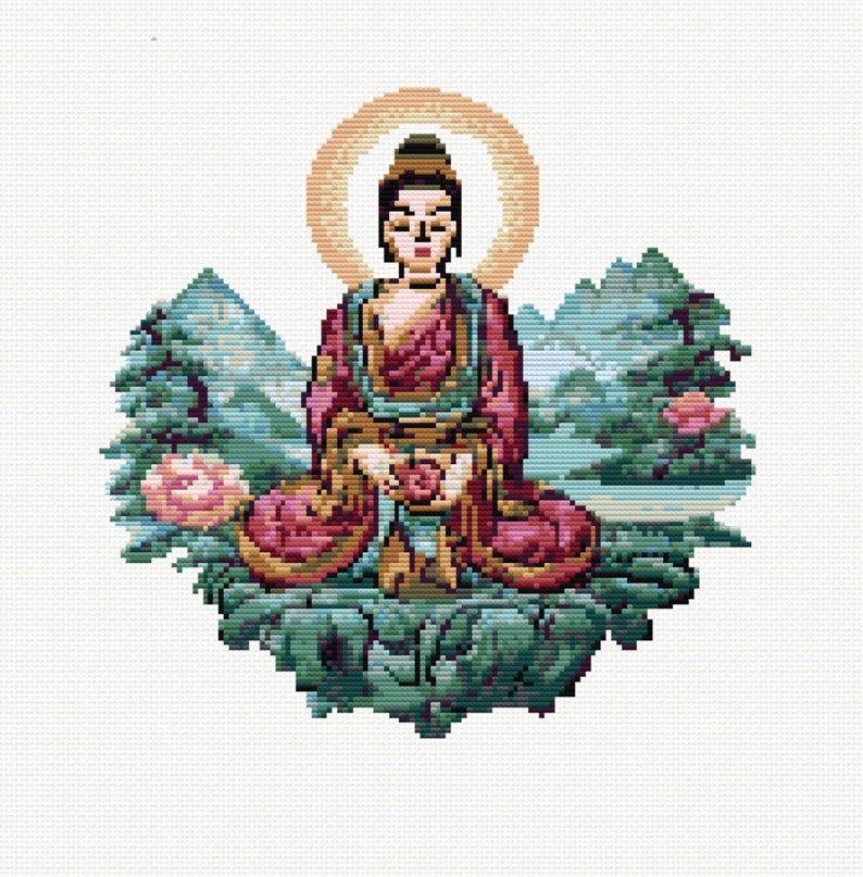 Buddhism Cross Stitch Pattern PDF, Religious Embroidery, Buddha Modern ...