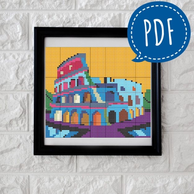 Coliseum Rome Cross Stitch Pattern PDF Download, Italy Modern Cross ...