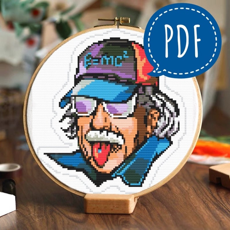 Albert Einstein Cross Stitch Pattern PDF, Modern Funny Easy Cross ...