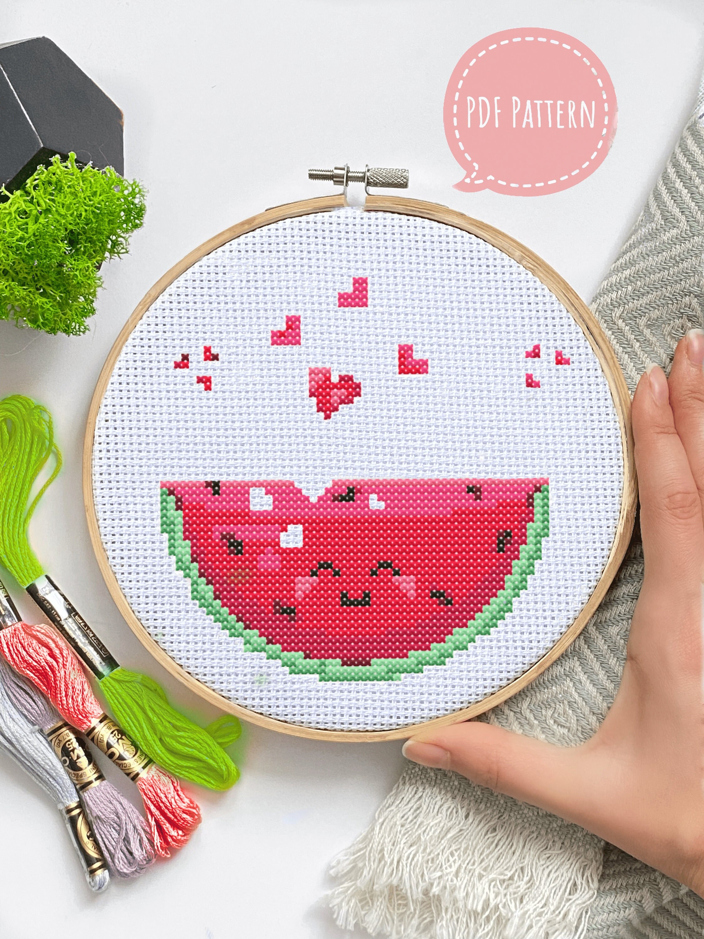 Watermelon Cross Stitch Fruit Pattern PDF Download, Modern Cross Stitch ...
