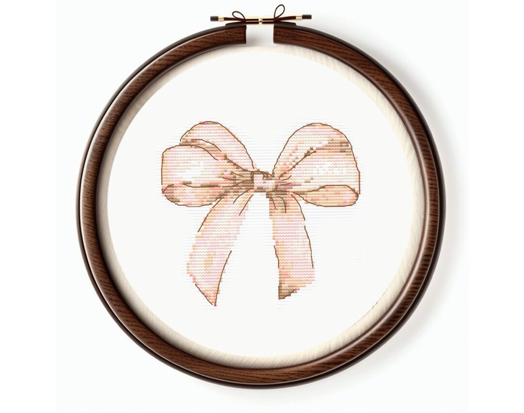 Pink Bow Cross Stitch Pattern PDF, Modern Girl Bow Embroidery Chart ...