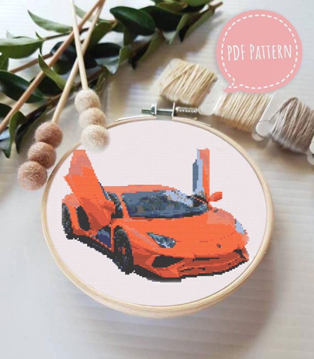 Cross Stitch Car Pattern PDF Download, Diy Easy Cross Stitch Modern ...