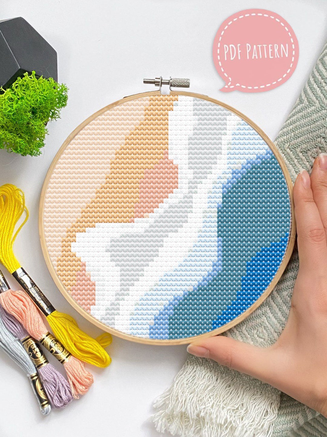 Beach Cross Stitch Pattern PDF Download, Easy Landscape Ocean Cross ...