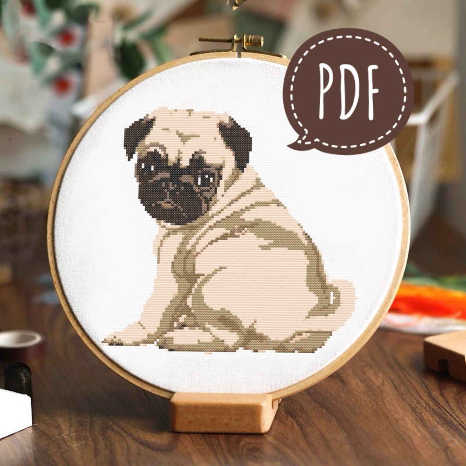 Pug Puppy Cross Stitch PDF Pattern, Animal Easy Embroidery, Cute Pug ...