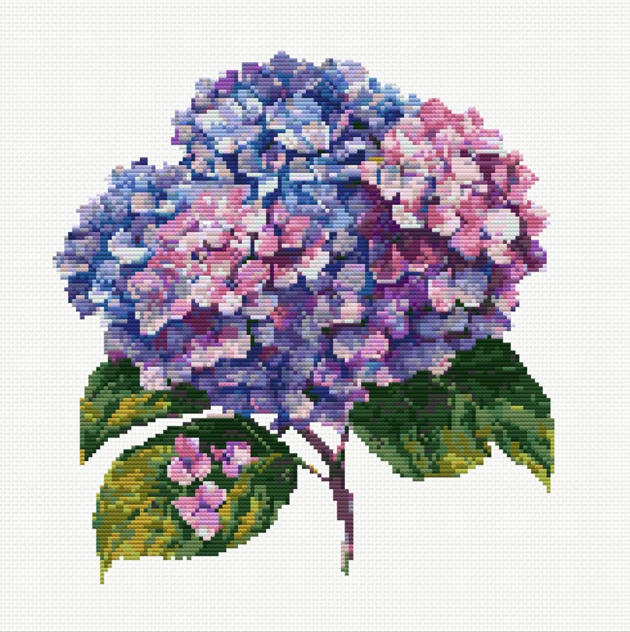 Hydrangea Cross Stitch Pattern Pdf, Pink and Blue Hortensia Cross Stitch Floral Embroidery ...
