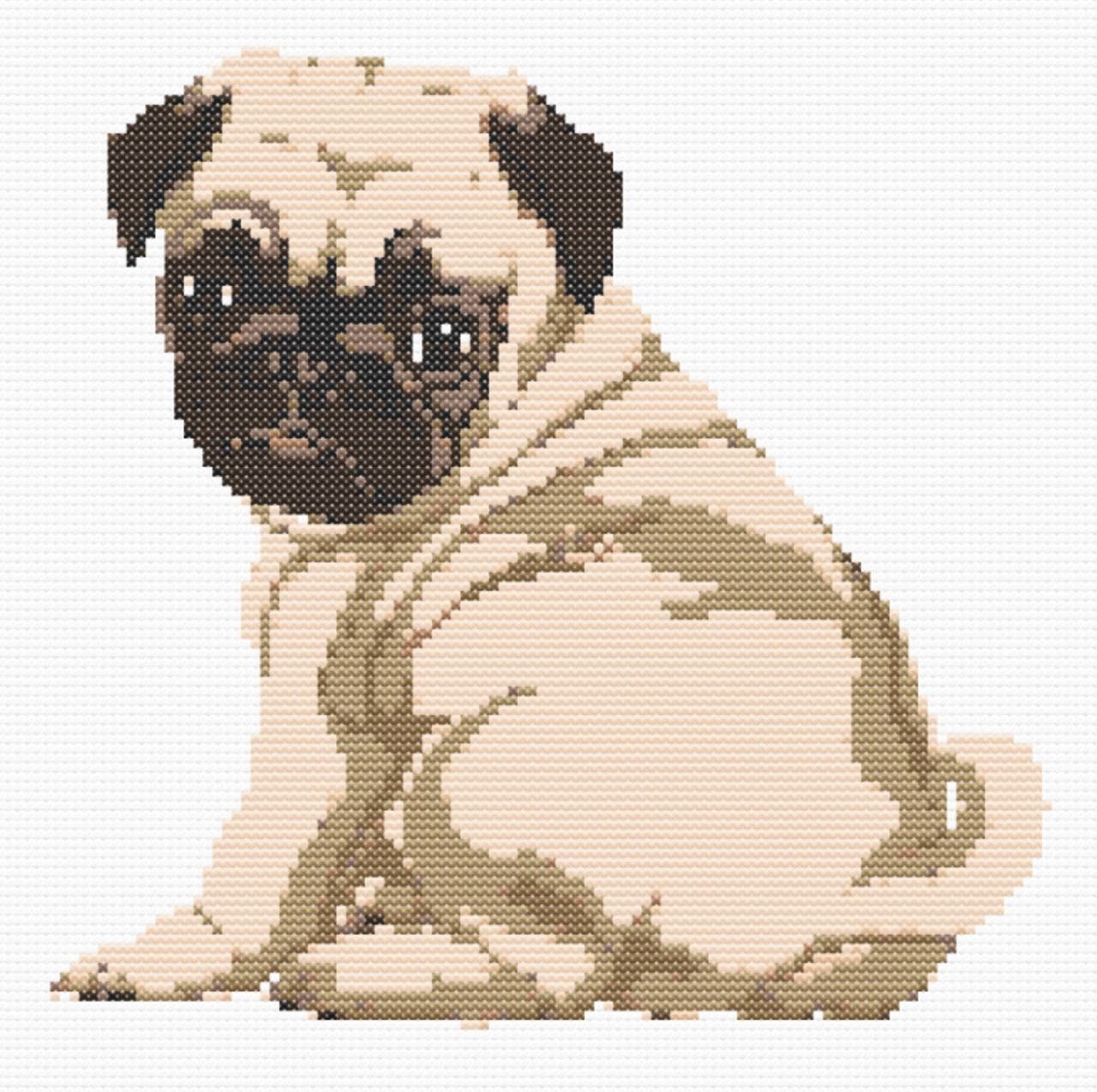 Pug Puppy Cross Stitch PDF Pattern, Animal Easy Embroidery, Cute Pug ...
