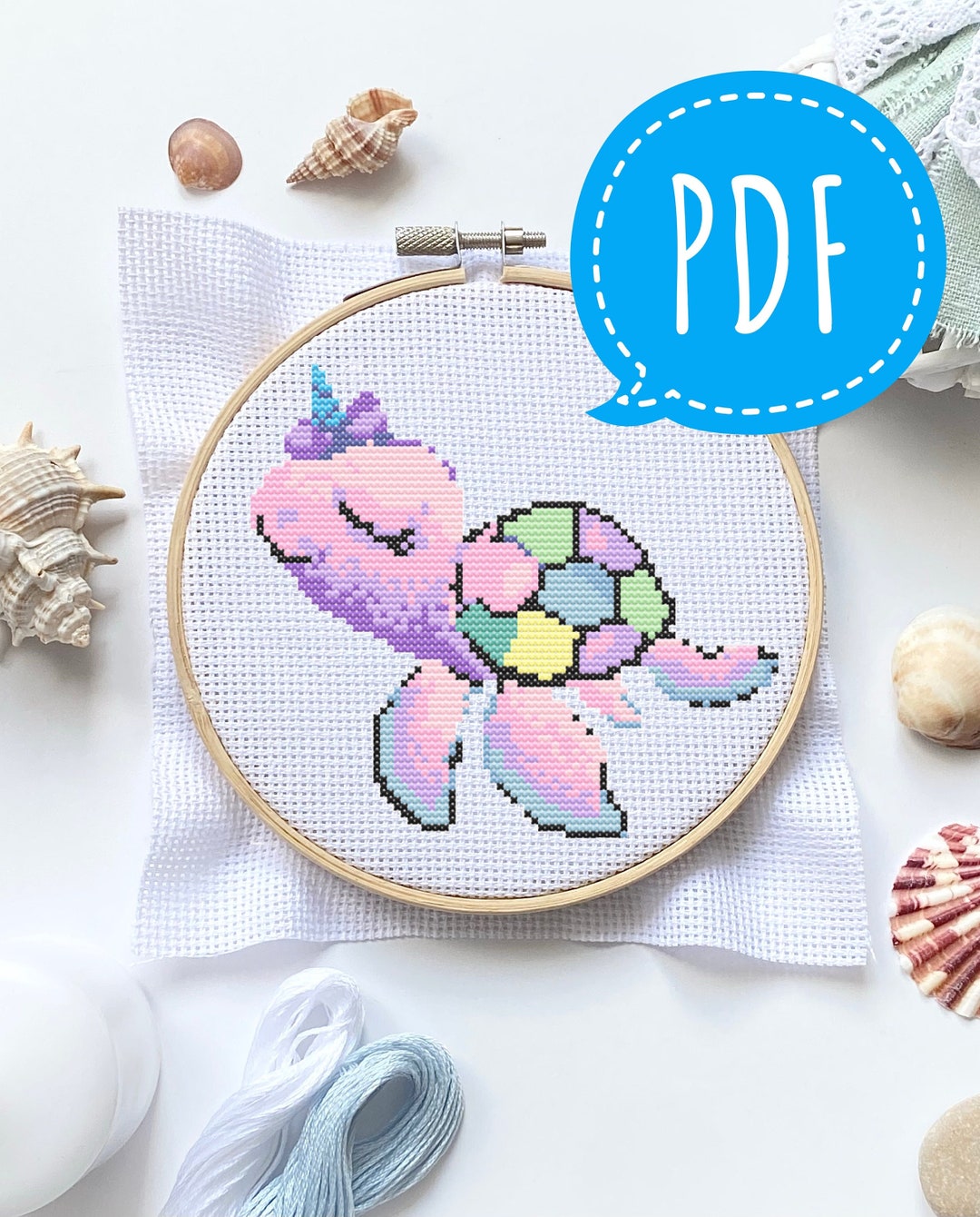 Cute Turtle Cross Stitch Pattern PDF, Violet Funny Turtle Embroidery ...