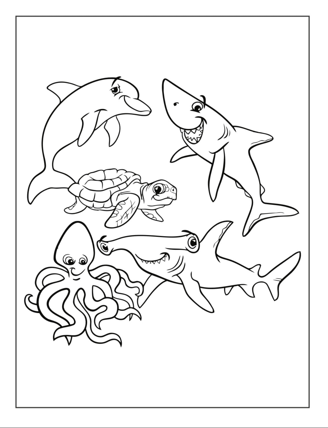 Shark Themed Coloring Pages EASILY DOWNLOAD PDF Printable - Etsy